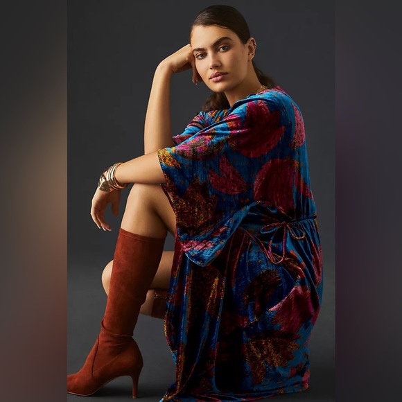 Anthropologie | Dresses | Farm Rio Velvet Wrap Dress Anthropologie ...
